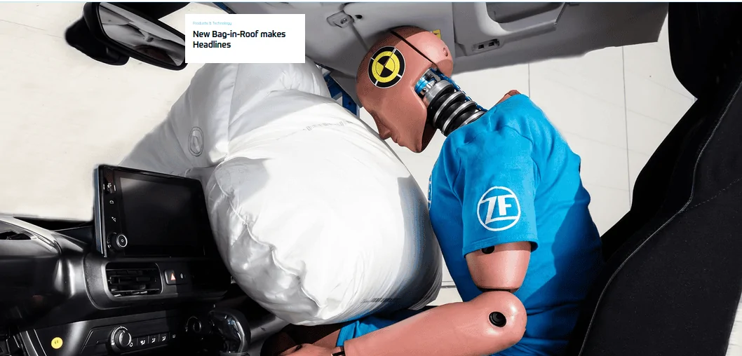Airbag descending from roof/visor might be safer than airbags shot ...