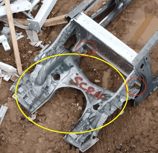 Cybertruck frame in scrap yard shows no midgate and other details ...