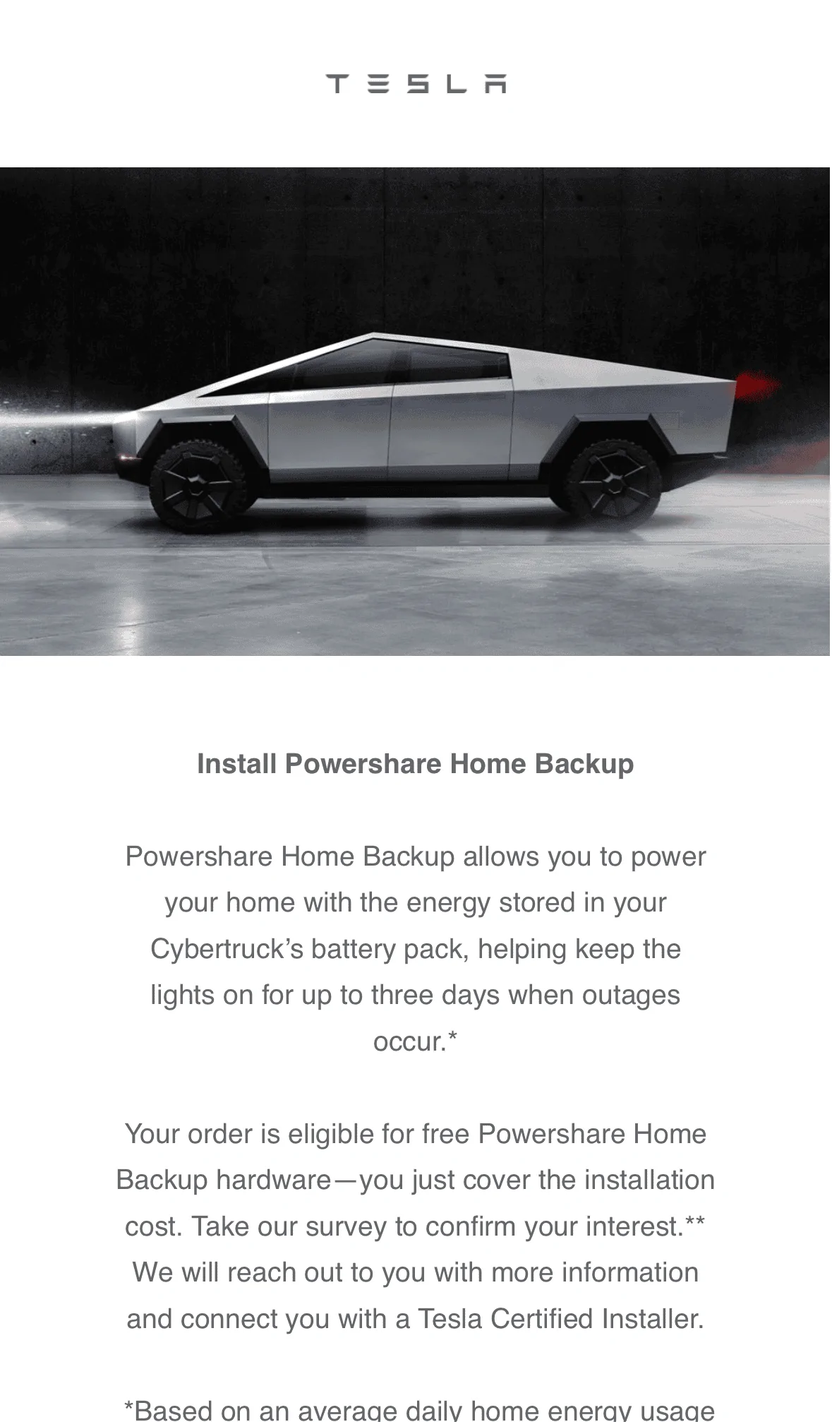 PowerShare Home Backup Email Survey from Tesla (Received 12/22/23 ...
