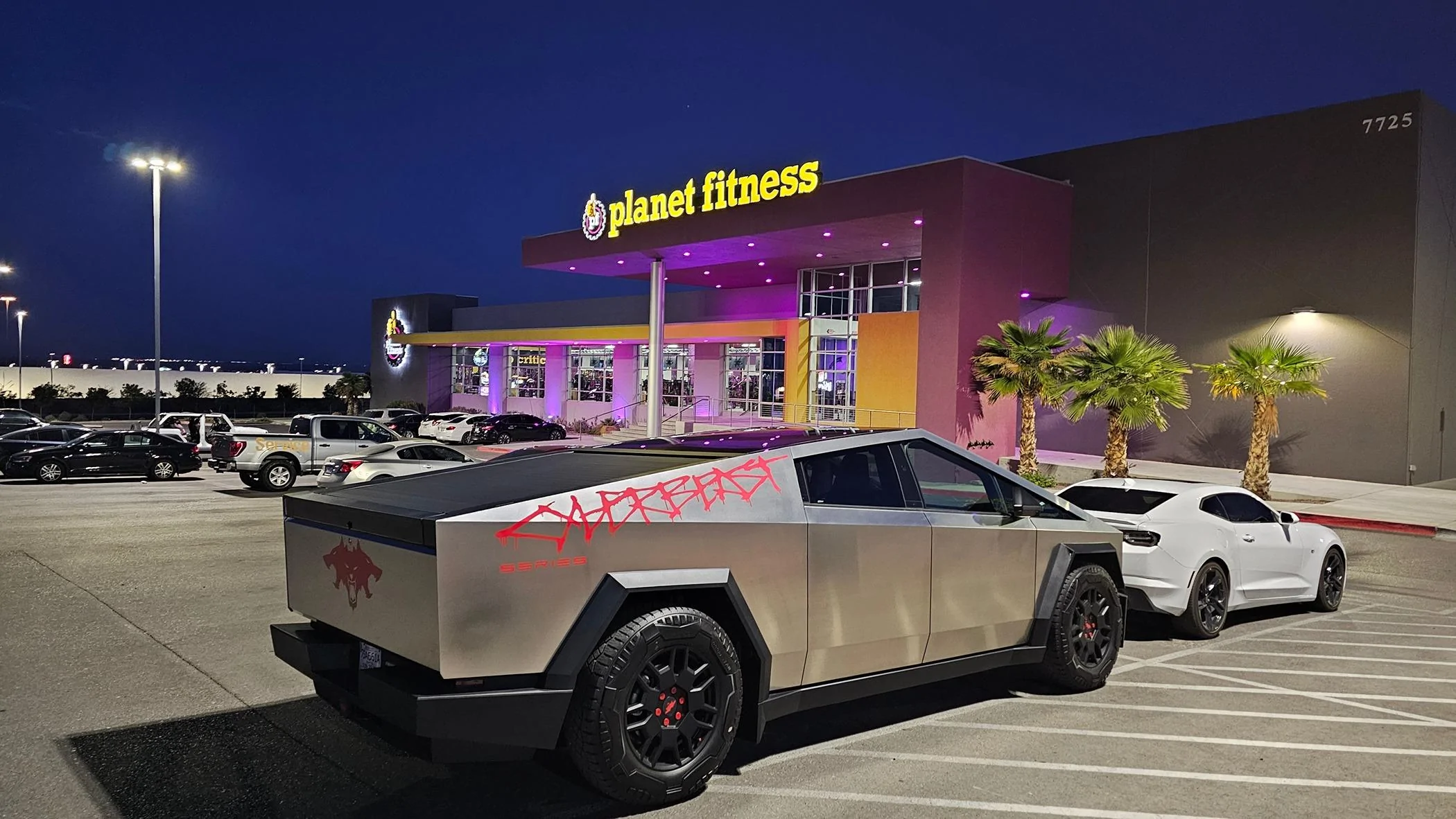 Triple Chalk Grey Cybertruck w/ wrapped bumpers and 24" Monoblock ...