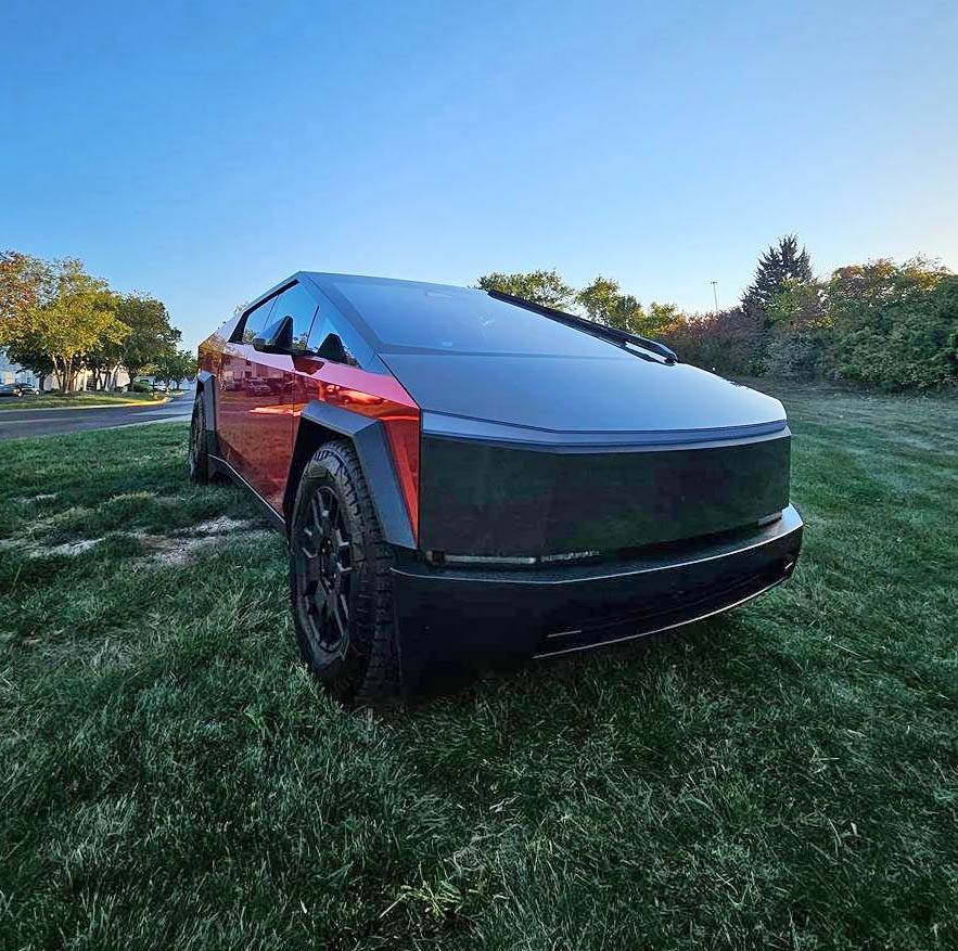Cybertruck Wrapped: Dragon Blood Chrome, Carbon Fiber Frunk, Side ...