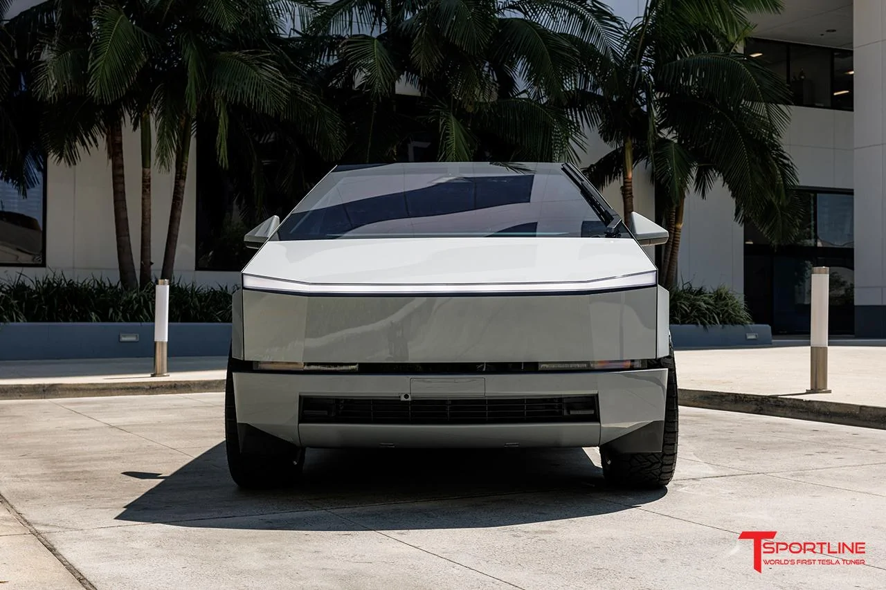 Triple Chalk Grey Cybertruck w/ wrapped bumpers and 24" Monoblock ...