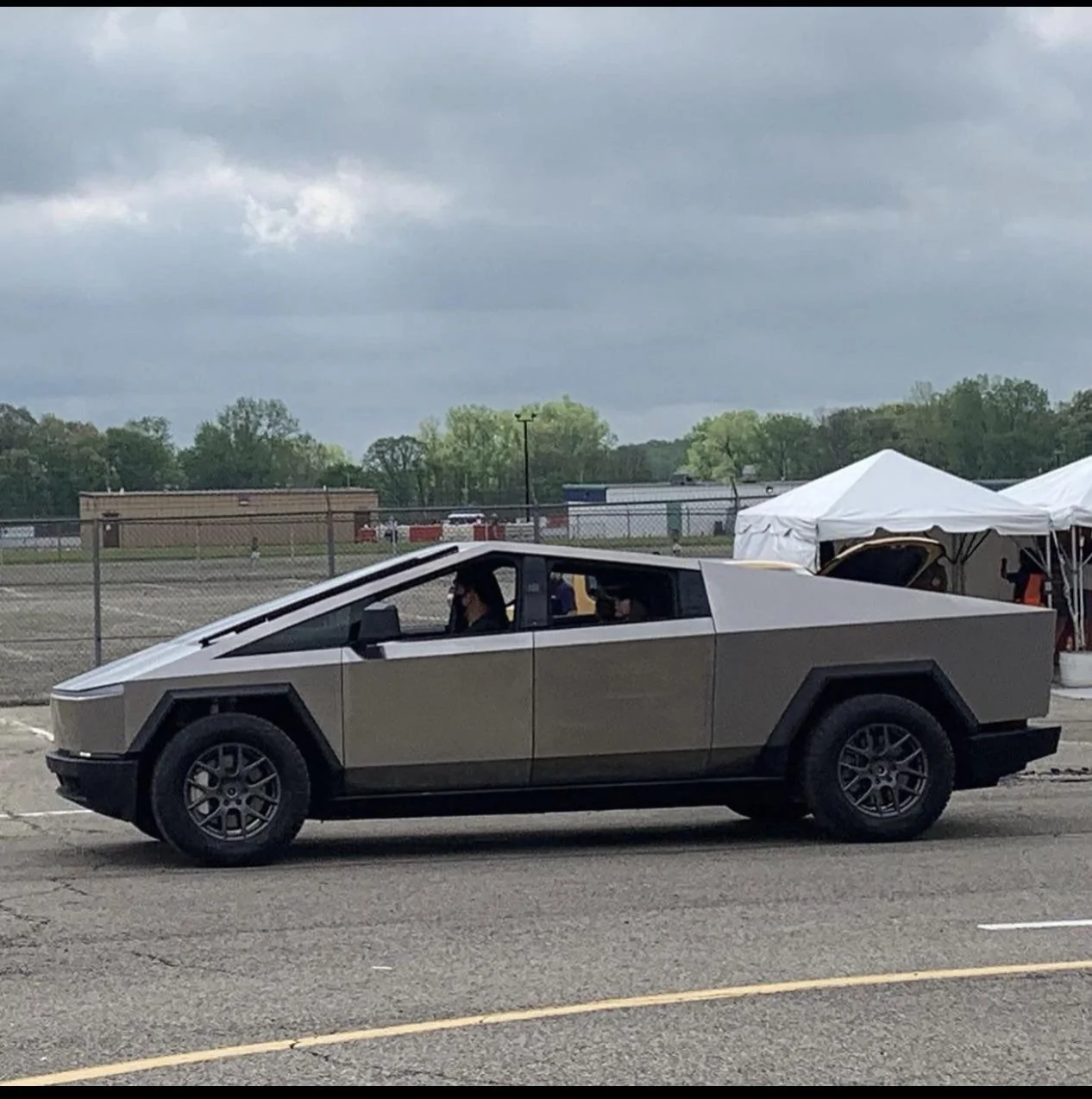 Cybertruck pic - in lowest air suspension mode & windows down | Tesla ...