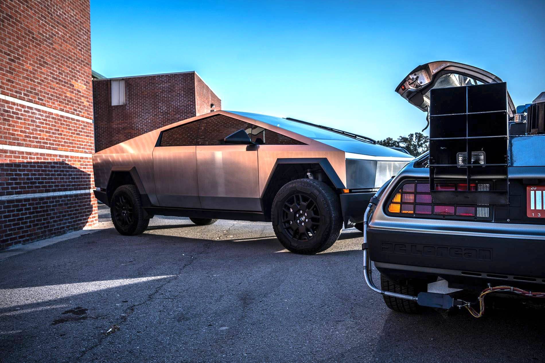 Past Meets Future: Cybertruck + Back to The Future DeLorean | Tesla ...
