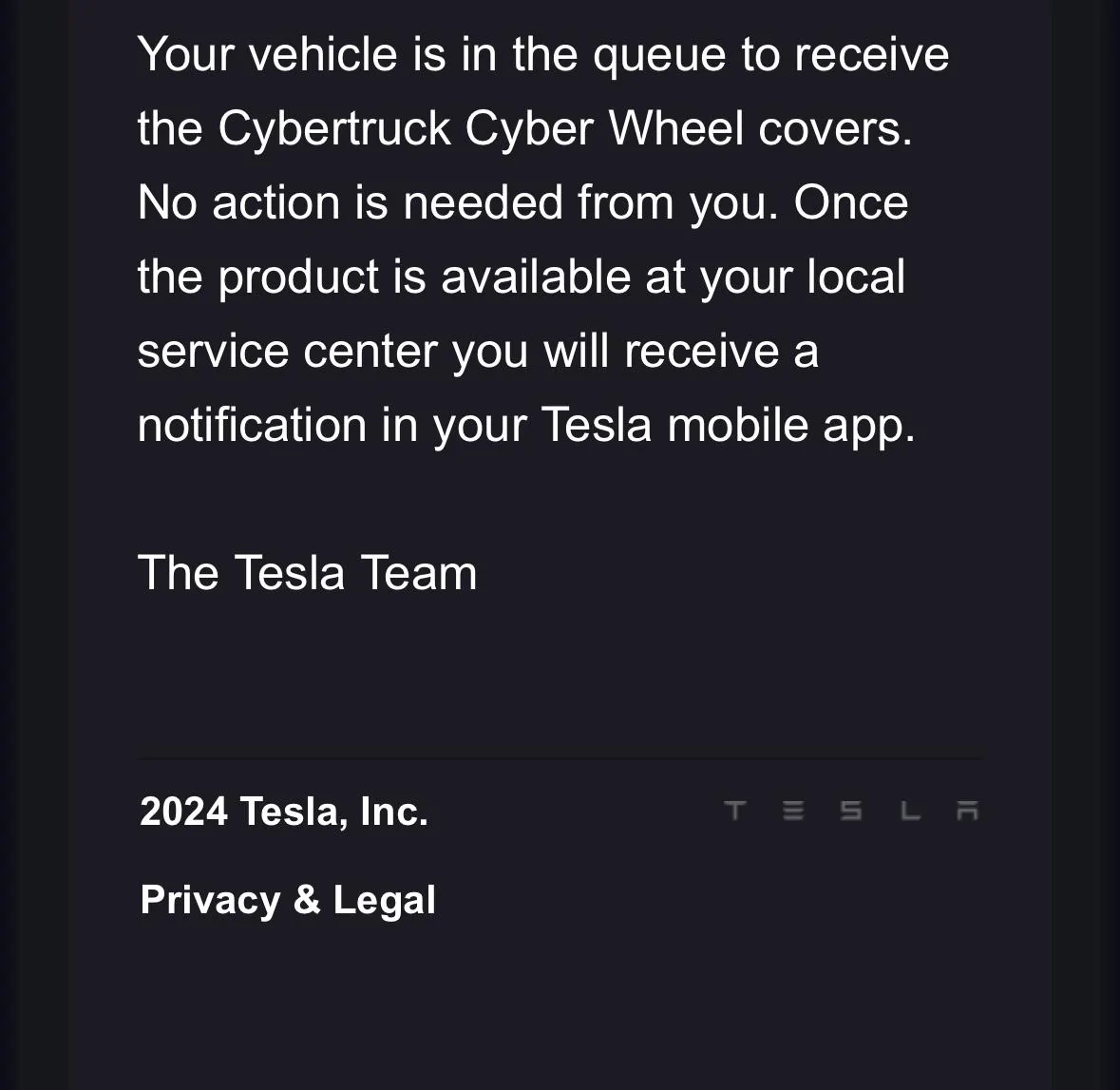📬 Email: Cyber Wheel Covers queue - YES! | Tesla Cybertruck Forum ...