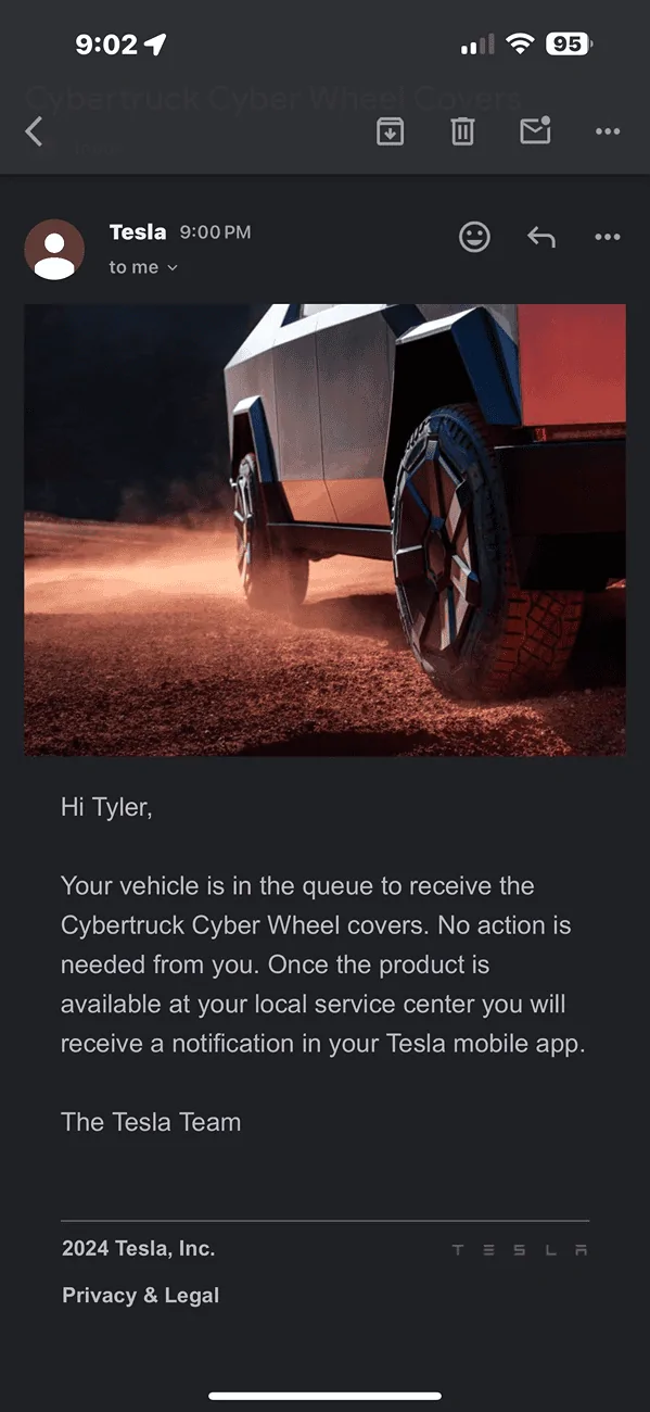 📬 Email: Cyber Wheel Covers queue - YES! | Tesla Cybertruck Forum ...