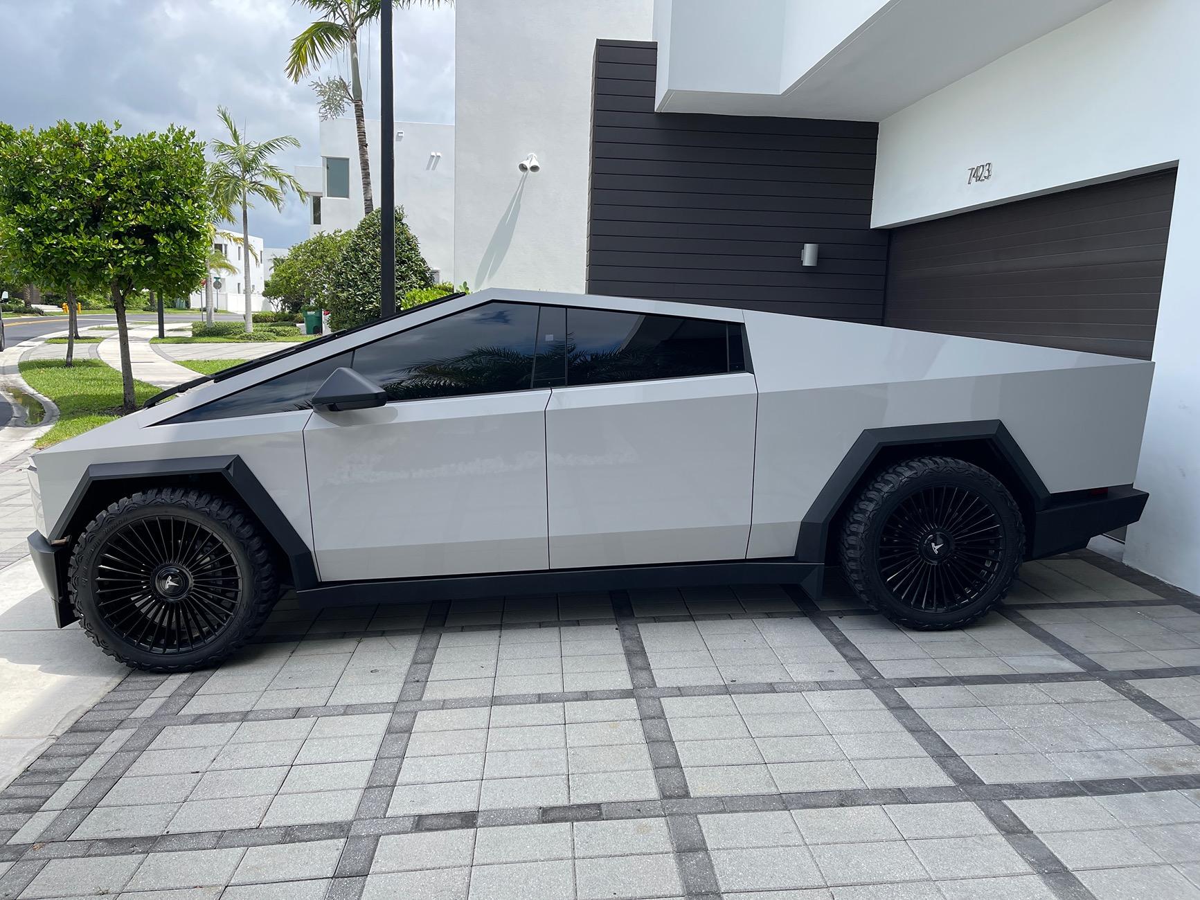 3M High Gloss Storm Grey Cybertruck Wrap by SNS Visual + 24" Wheels ...