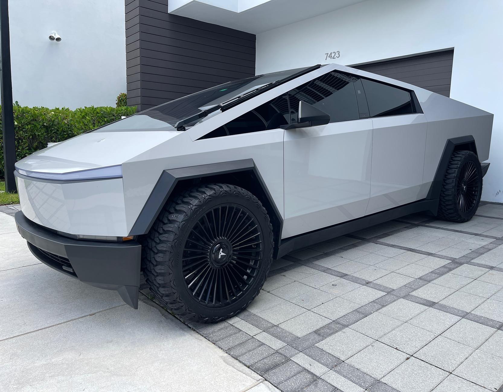 3M High Gloss Storm Grey Cybertruck Wrap by SNS Visual + 24" Wheels ...
