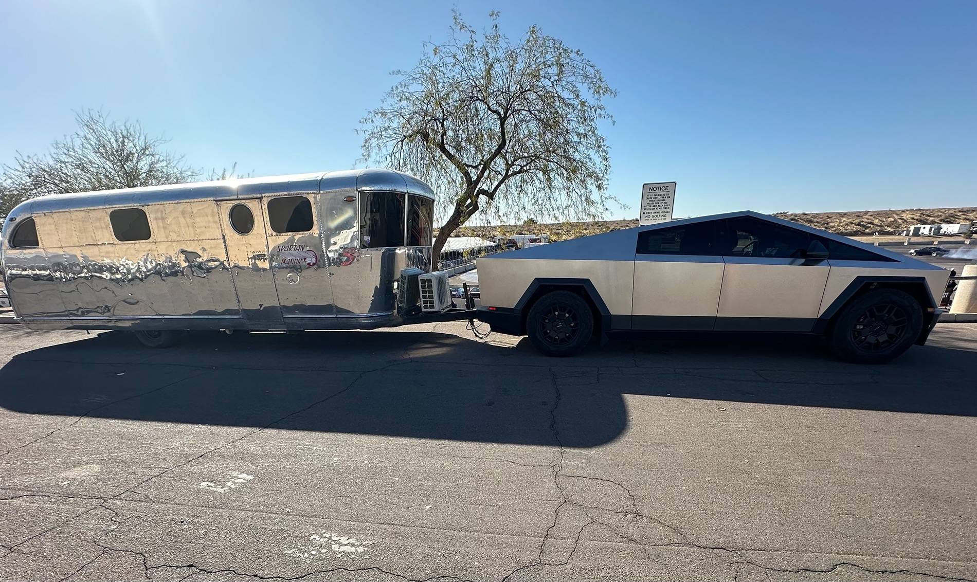 CyberTruck towing my 1946 spartan Manor camp trailer | Tesla Cybertruck ...