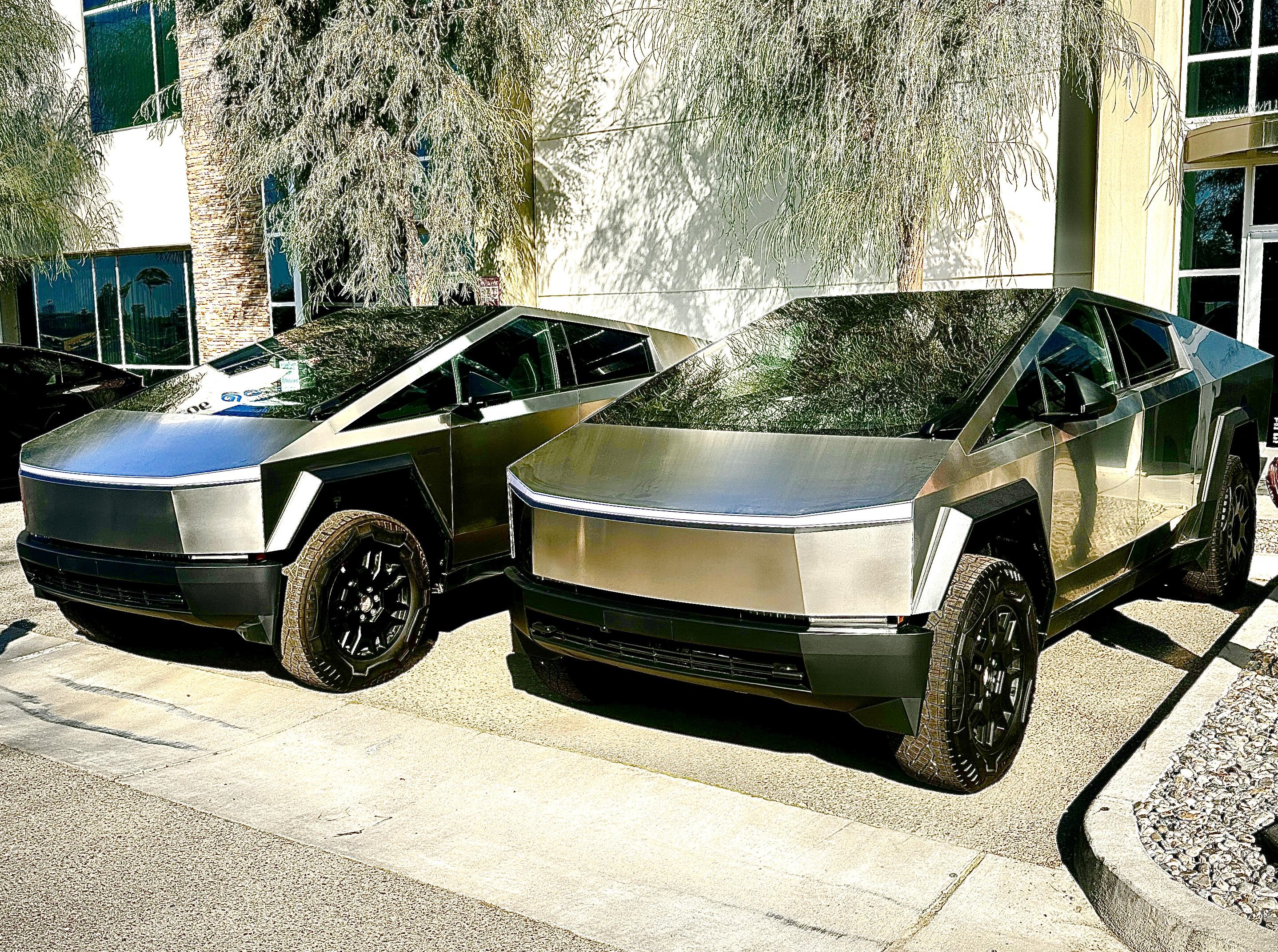 Looking good! 2 Cybertrucks awaiting delivery at Bakersfield Service ...