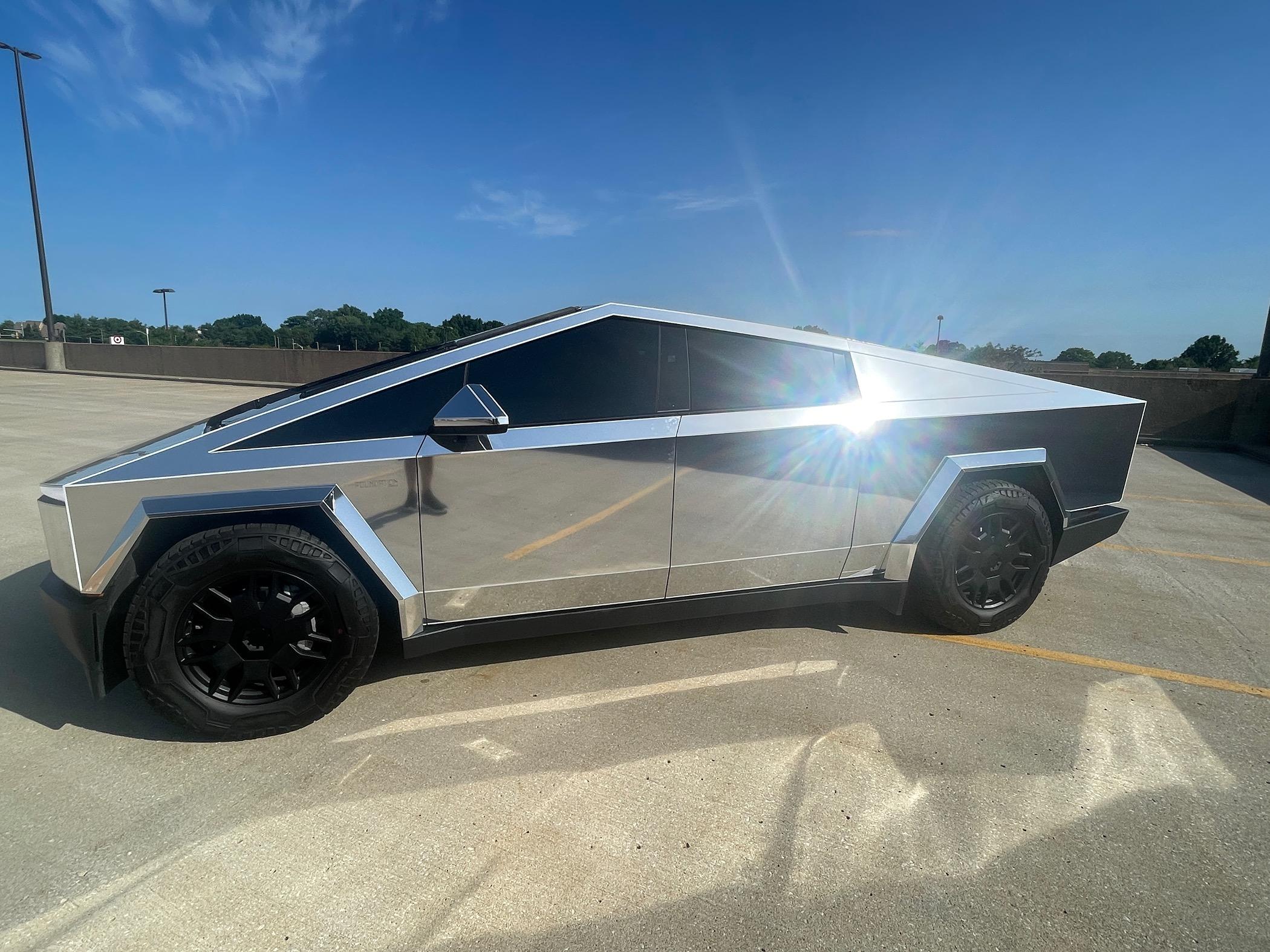 Chrome wrap with PPF and Tron stripes | Tesla Cybertruck Forum ...