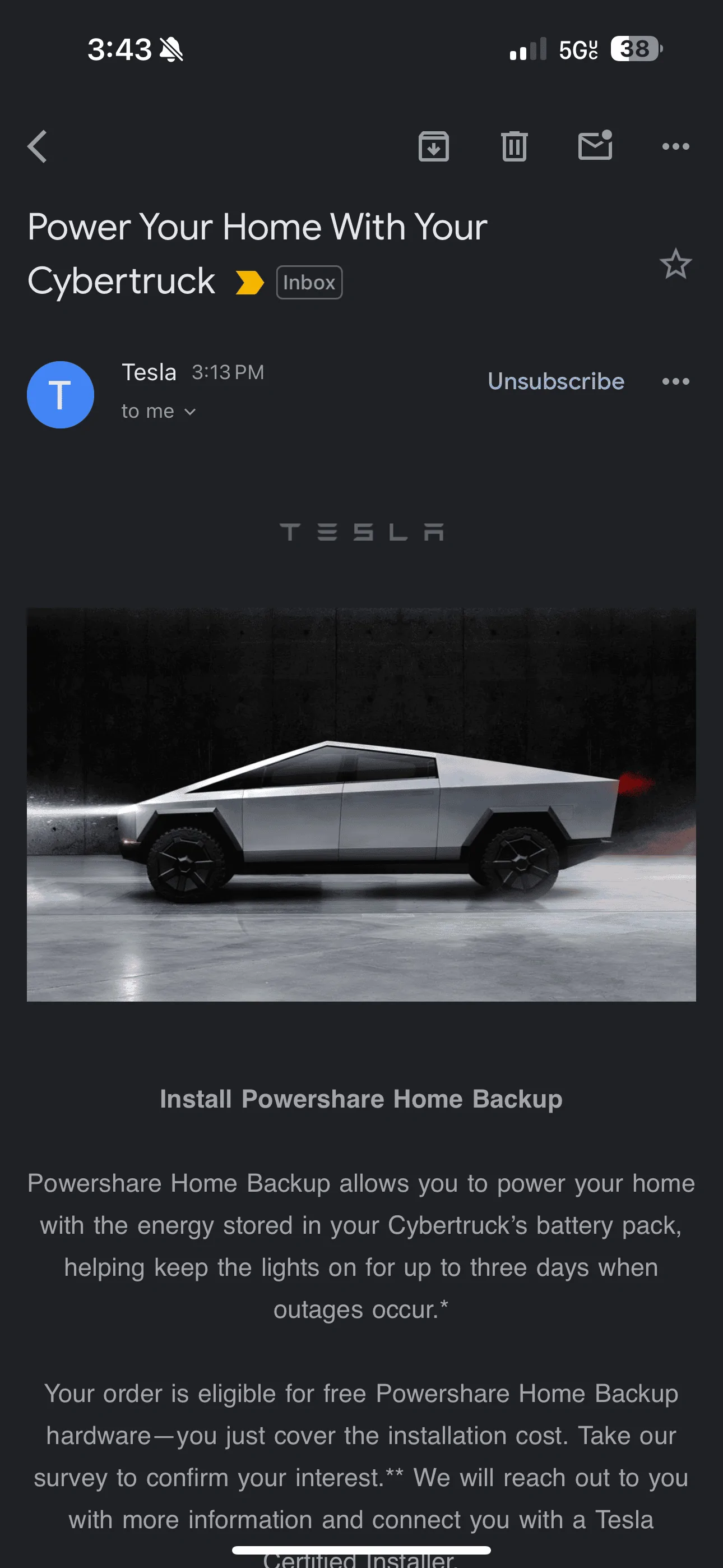 2nd Install PowerShare Home backup email. | Tesla Cybertruck Forum ...