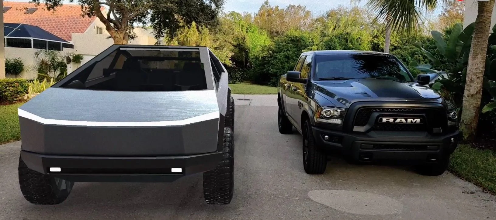 Cybertruck imagined side-by-side with F-150 Raptor, Ram and classic ...