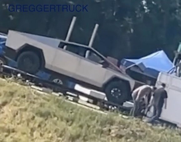 Cybertruck spotted with frunk open, revealing waterfall design! | Tesla ...