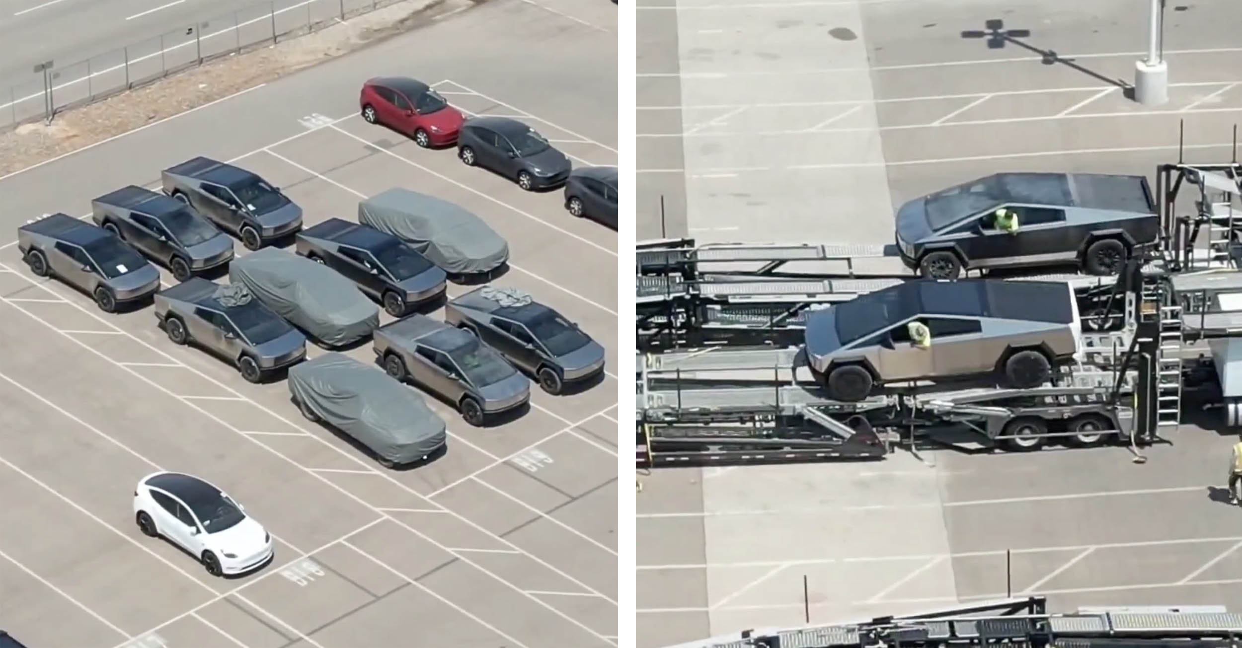 Fleet of Cybertrucks loading onto carriers at Giga Texas -- video from ...