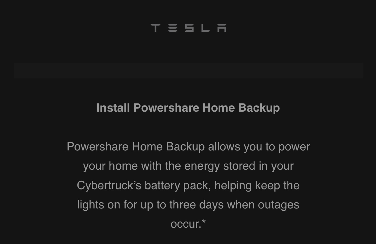 Cybertruck V2H (Vehicle to Home) Survey - “Install Powershare Home ...