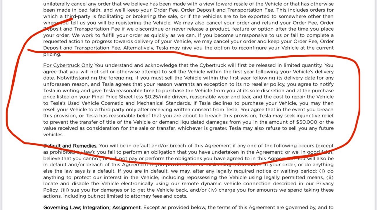 No Resale Clause language removed from Cybertruck order agreement ...