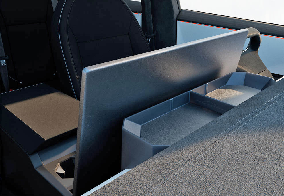 New: Behind the screen tray with removable dividers | Tesla Cybertruck ...
