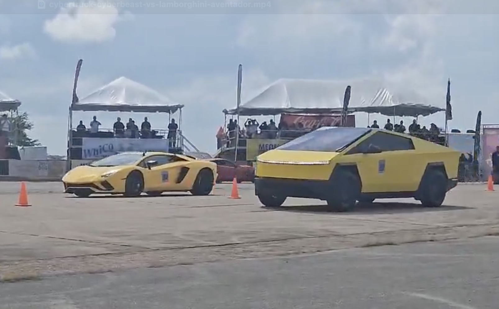Cybertruck vs. Lamborghini Aventador roll race | Tesla Cybertruck Forum ...