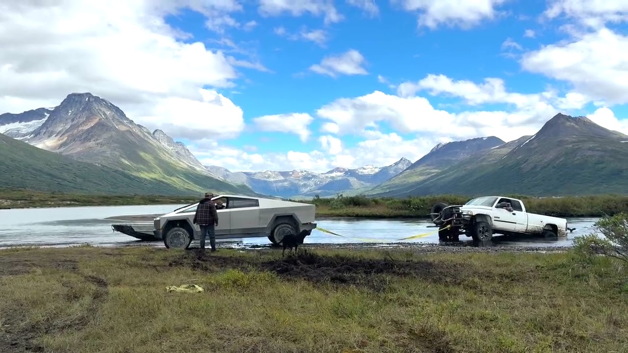Cybertruck pulls Ram 2500 out of the river | Tesla Cybertruck Forum ...